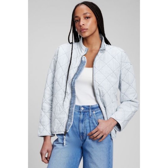GAP | Jackets & Coats | Gap Light Indigo Blue Quilted Chambray Cotton Full Zip Bomber Jacket ...
